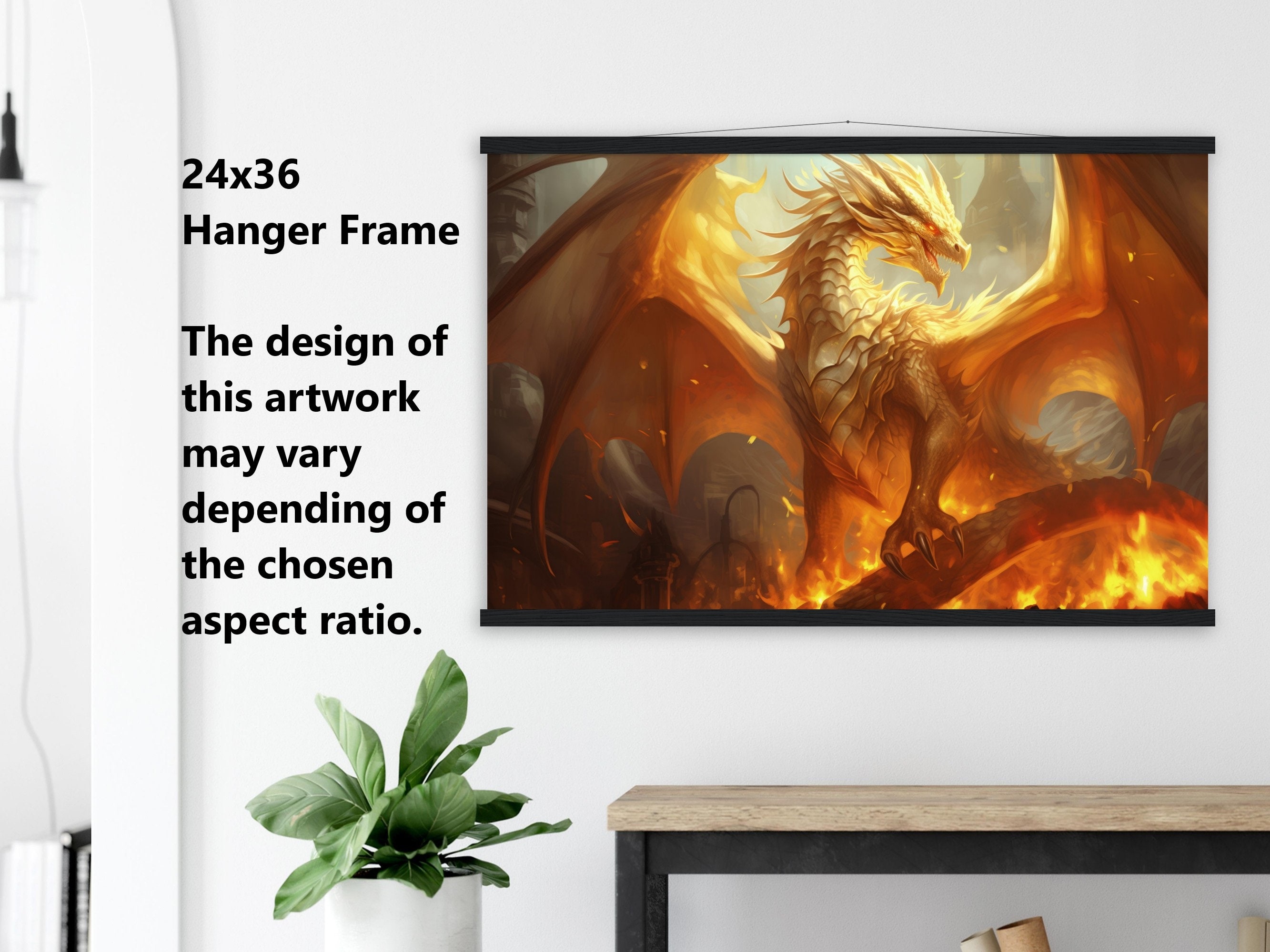 Gold Dragon Wall Art Dragon of Light Poster Fantasy Art Canvas Gift for ...