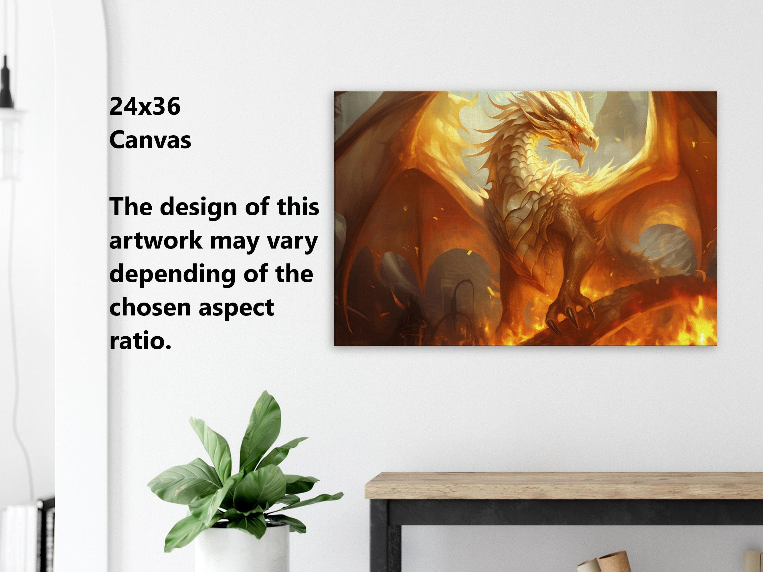 Gold Dragon Wall Art Dragon of Light Poster Fantasy Art Canvas Gift for ...