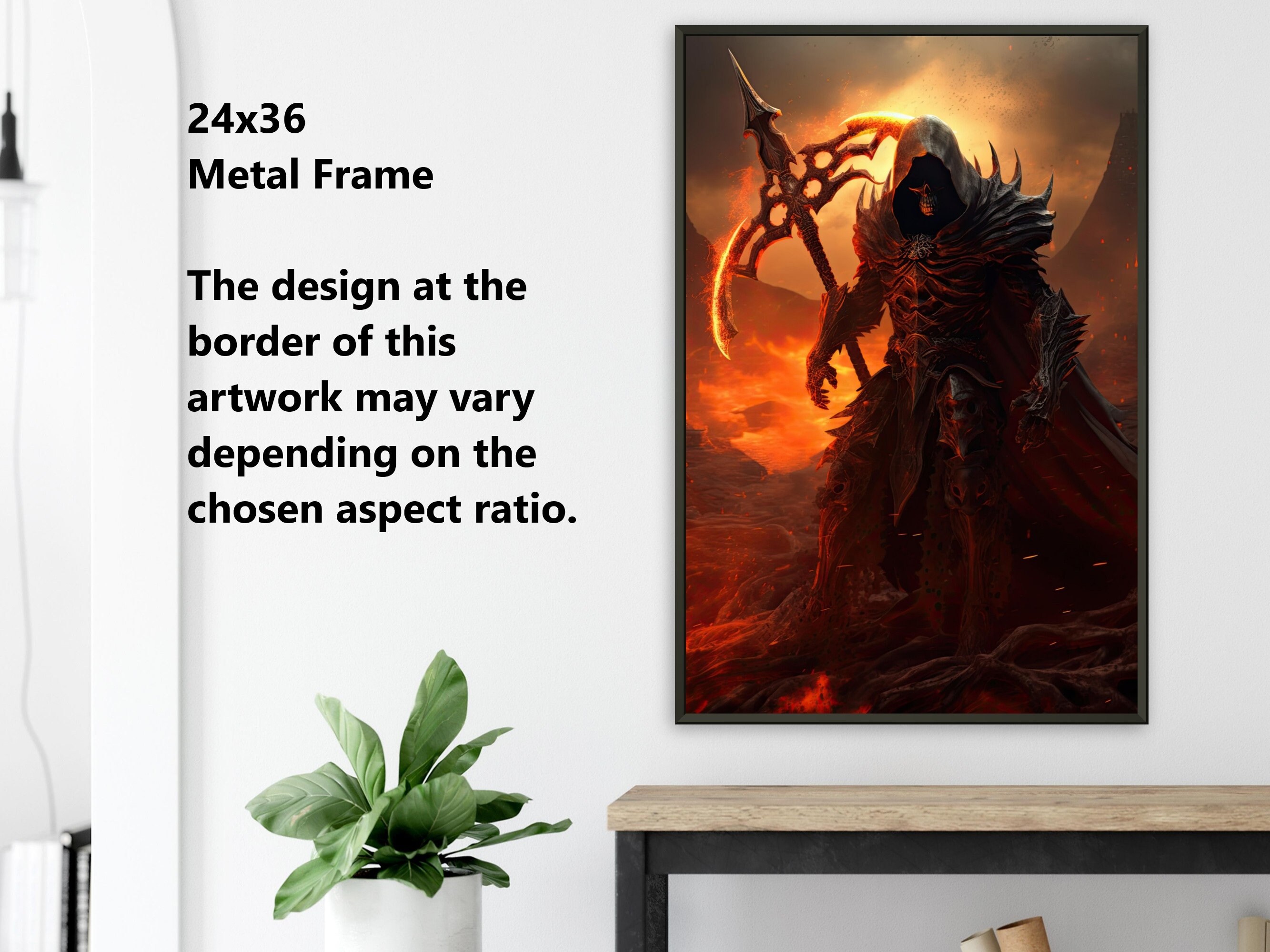 Grim Reaper Wall Art - Grim Reaper With Flaming Scythe Poster - Dark ...
