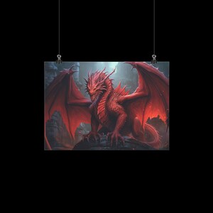 Red Dragon Digital Artwork - Majestic Red Dragon in Ruined Castle ...