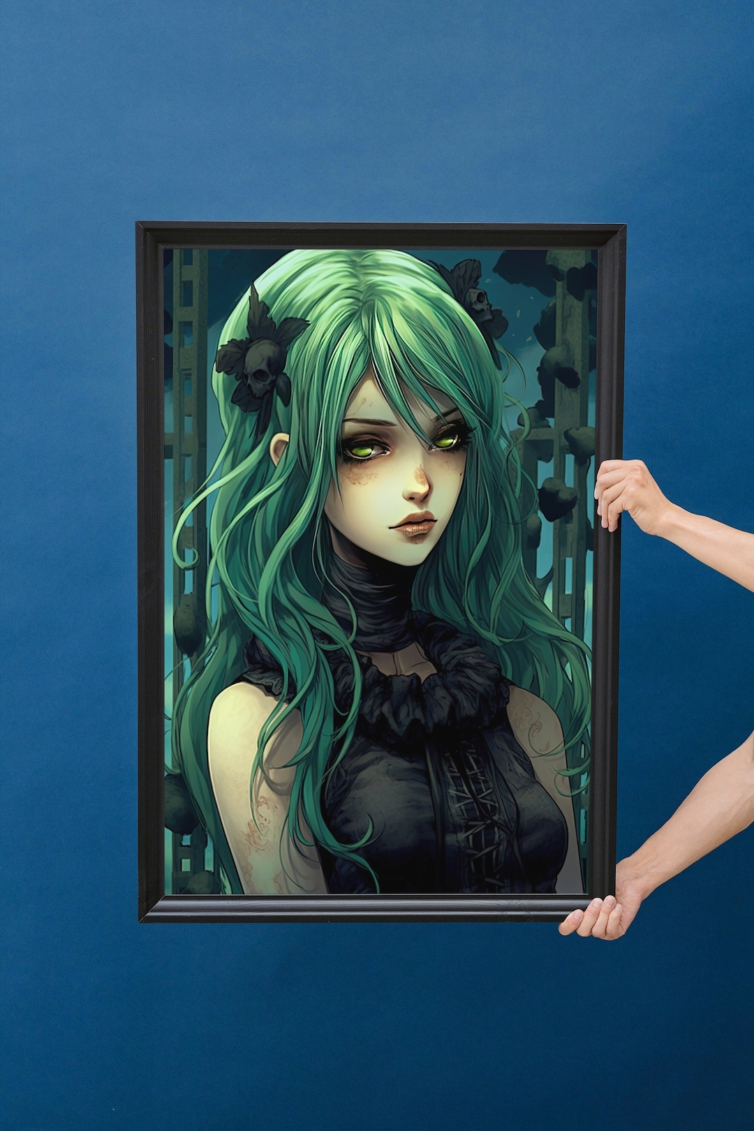 Anime Digital Art - Goth Punk Girl With Green Hair - Manga Digital Art ...