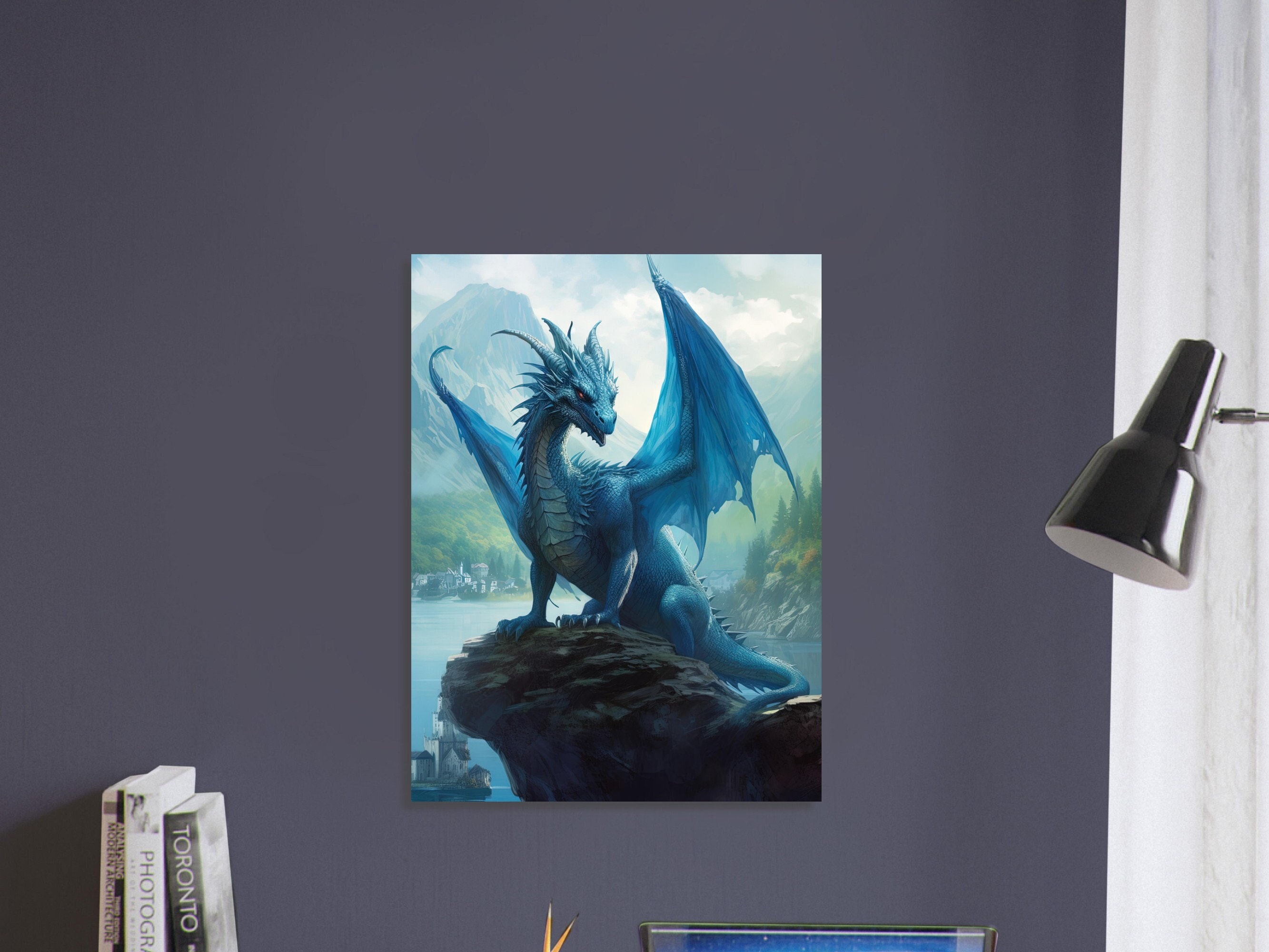 Blue Dragon Wall Art, Blue Dragon Poster, Fantasy Art Canvas Gift for ...