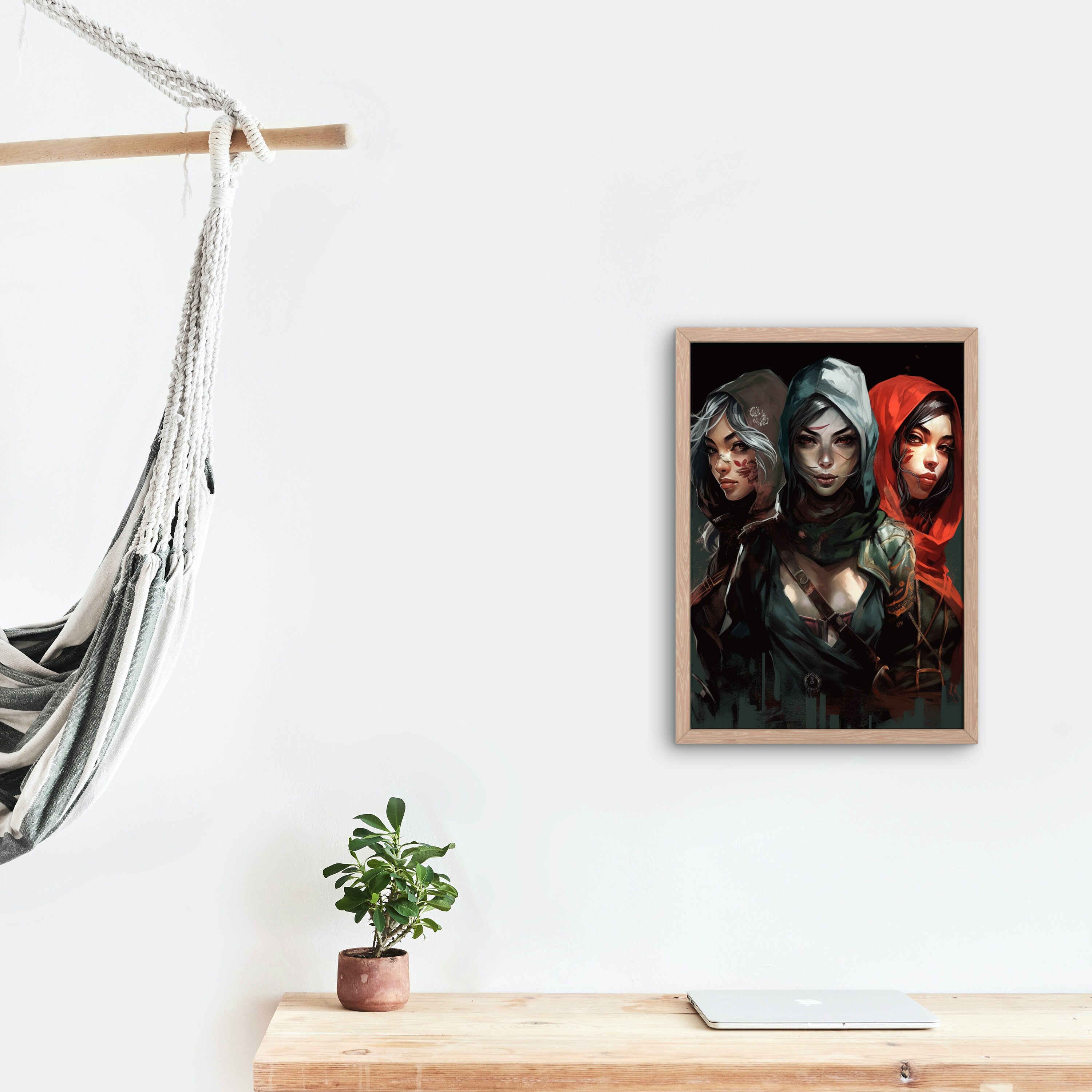 Ninja Digital Wall Art Trio - Printable Anime Ninja Girl Portraits ...