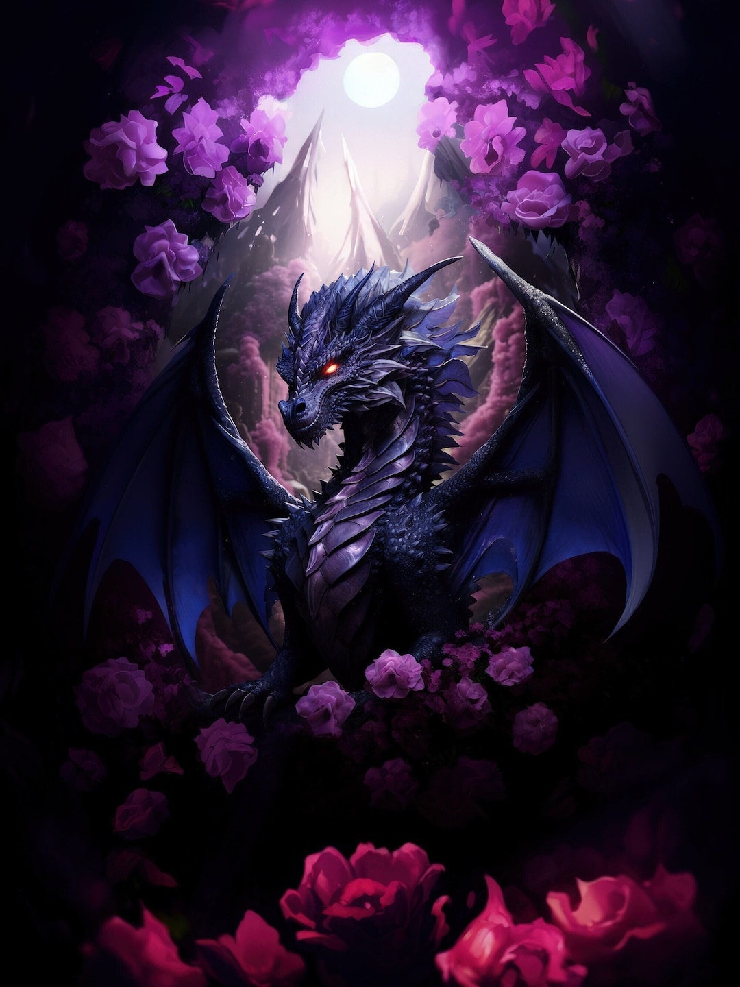 Purple Dragon Wall Art - Midnight Purple Dragon Poster - Purple and Red ...