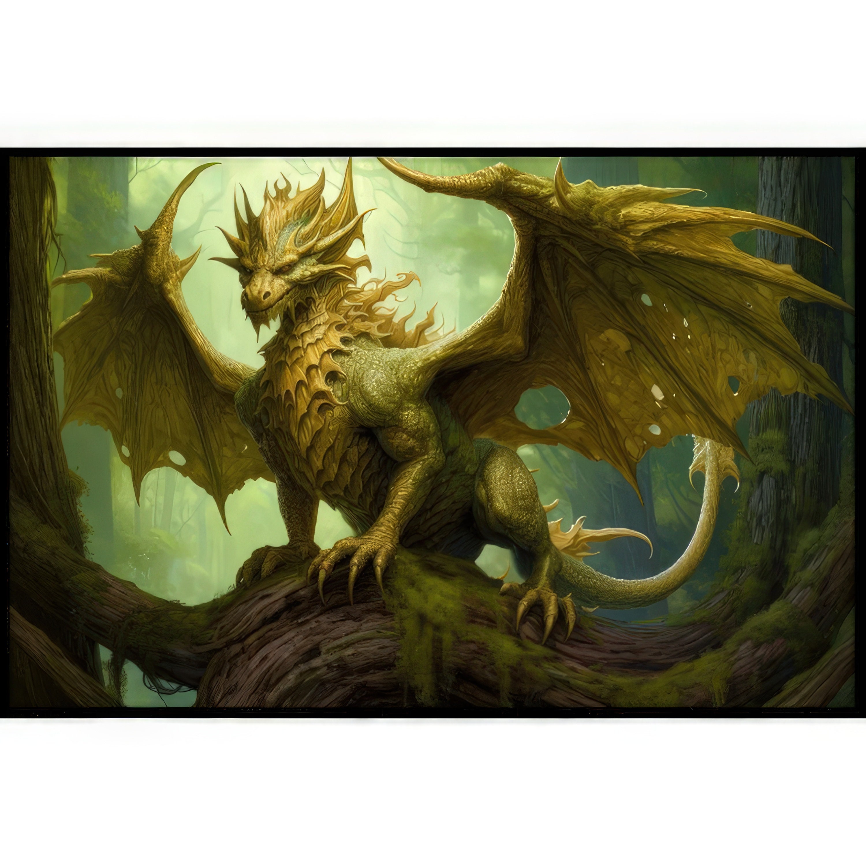 Green Dragon Wall Art - Green Nature Dragon Poster - Guardian of the ...