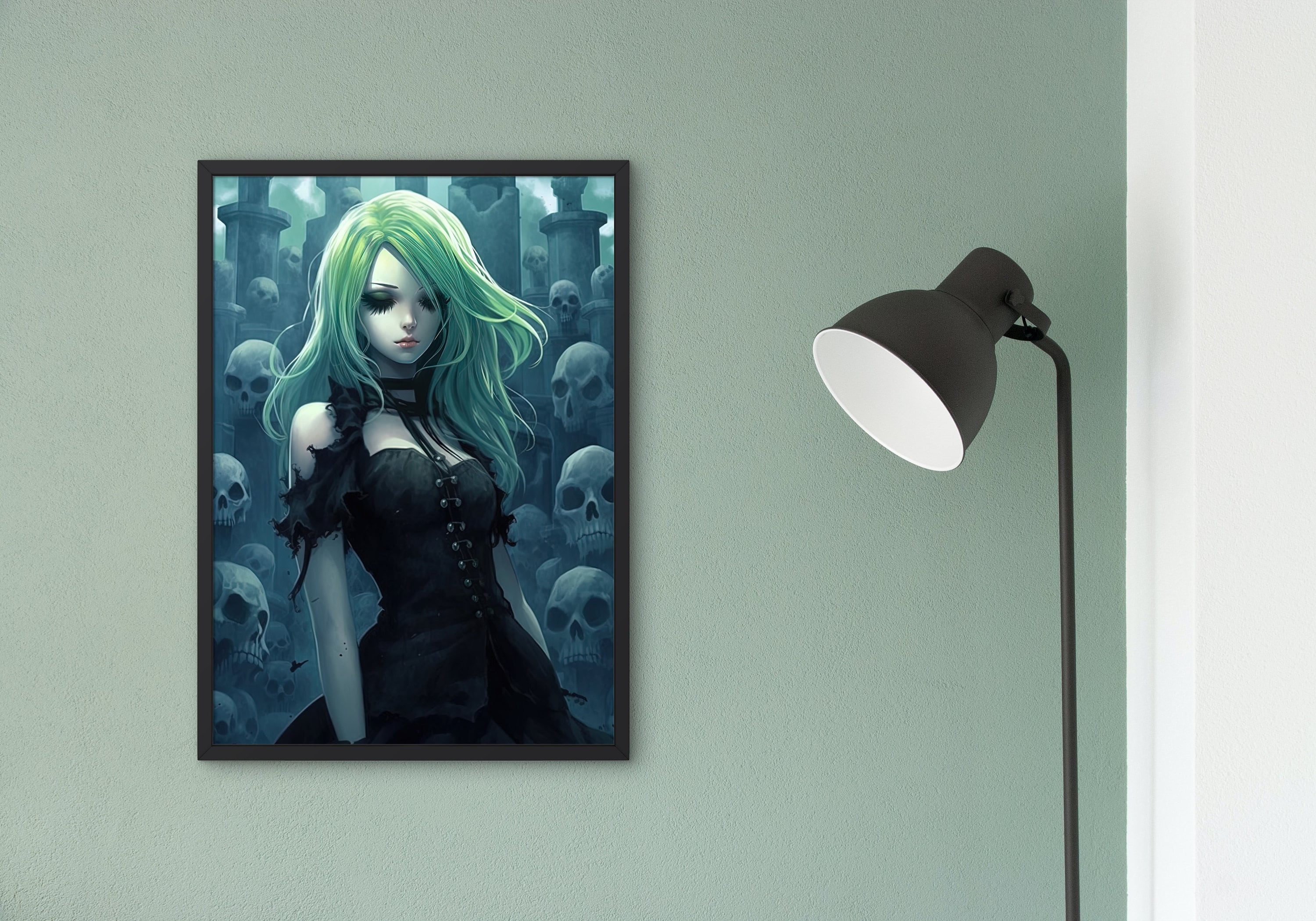 Anime Digital Art Printable Manga Poster Gothic Art Girl With Green ...