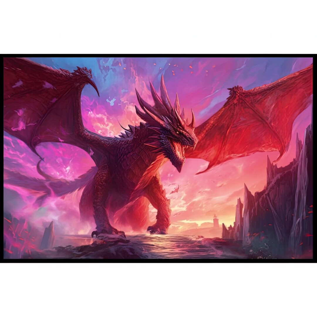 Red Dragon Wall Art - Red Dragon Poster - Fantasy Art Canvas - Framed ...