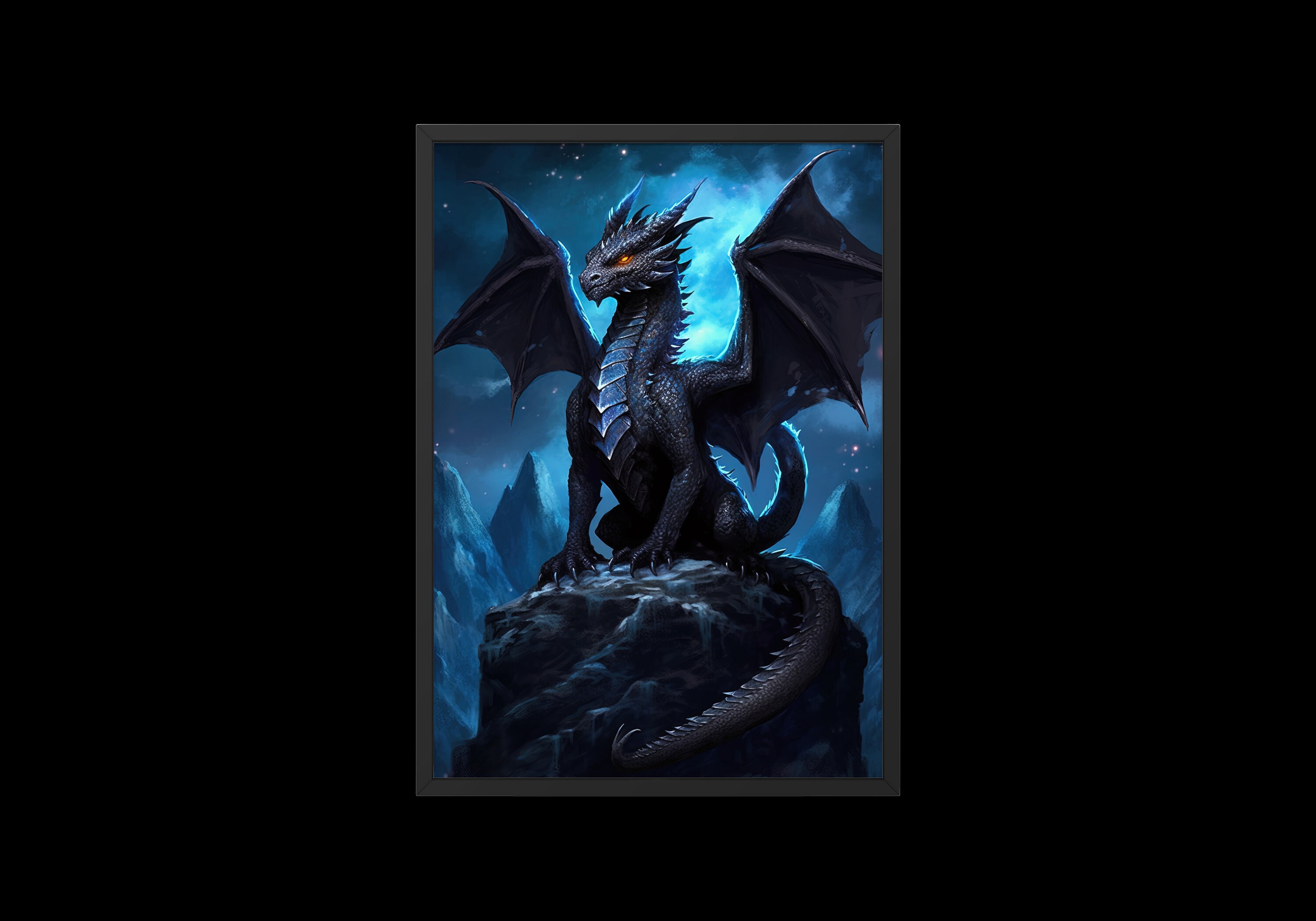 Black Dragon Digital Art Download Printable Wall Decor Fantasy Dragon ...