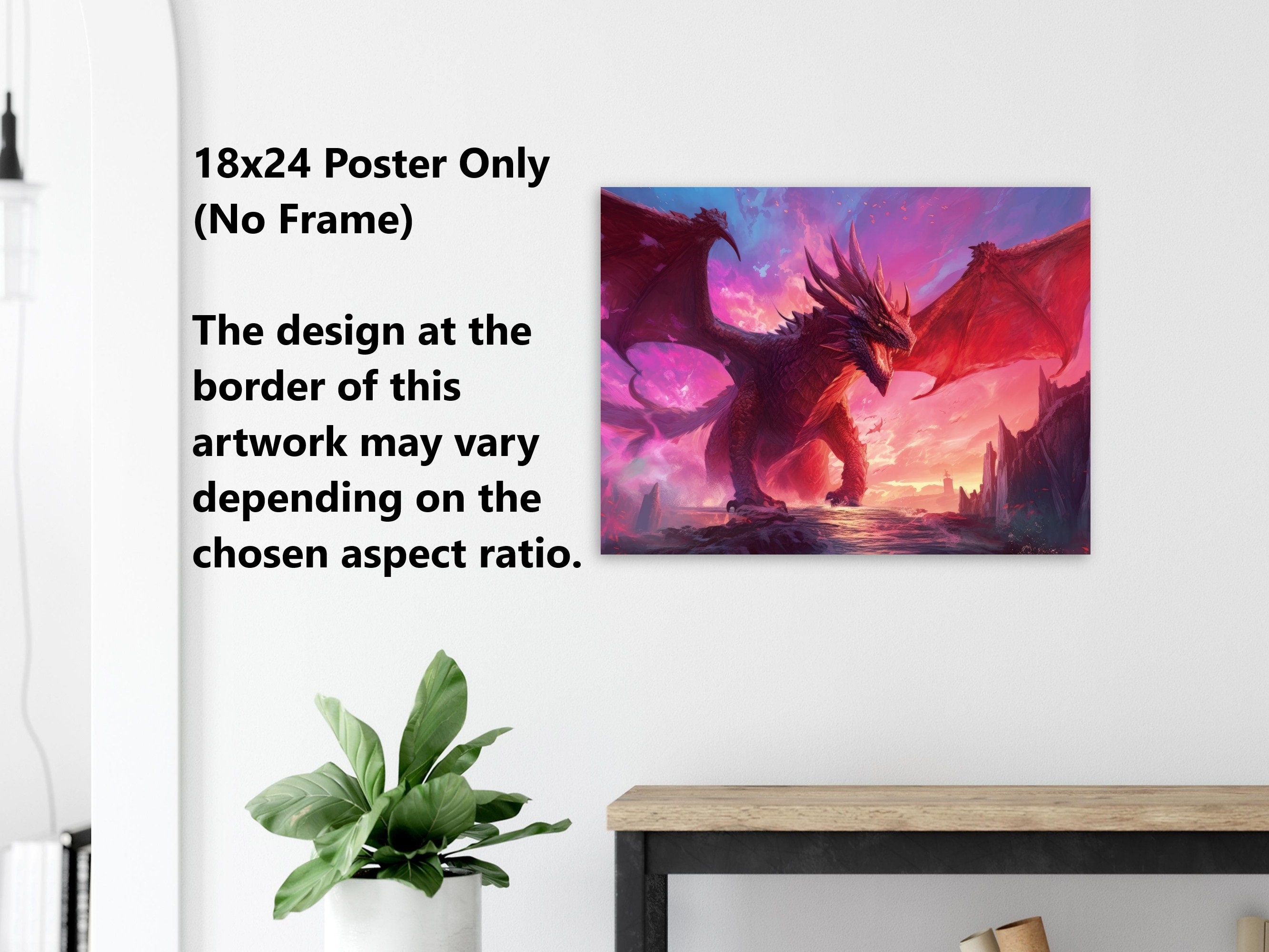 Red Dragon Wall Art Red Dragon Poster Fantasy Art Canvas Framed Art ...