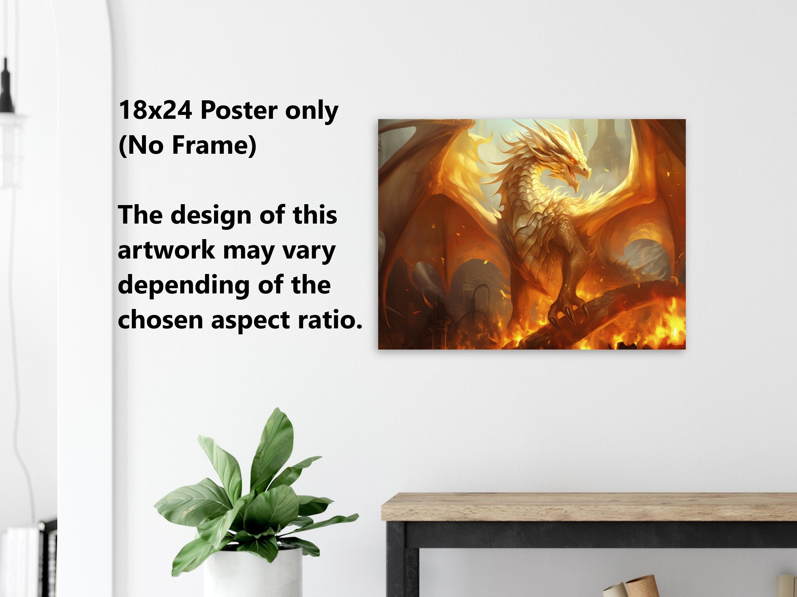 Gold Dragon Wall Art Dragon of Light Poster Fantasy Art Canvas Gift for ...
