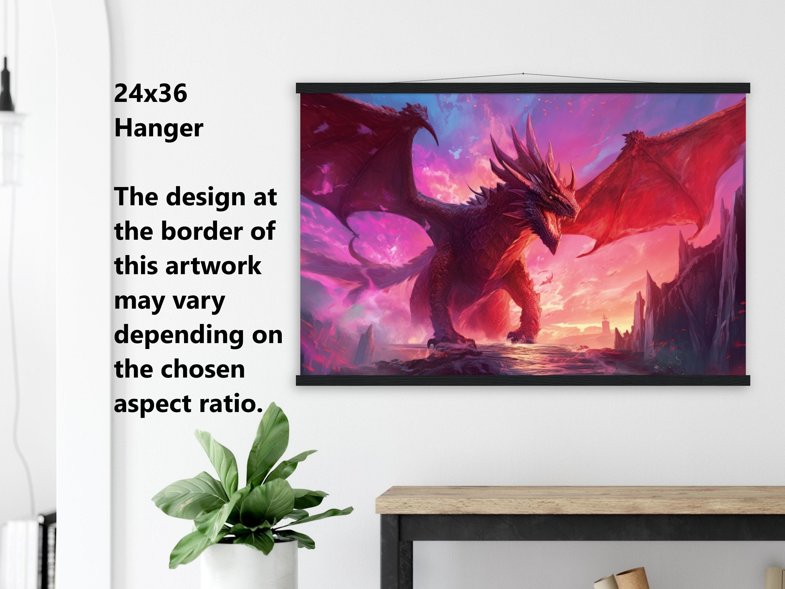 Red Dragon Wall Art Red Dragon Poster Fantasy Art Canvas Framed Art ...