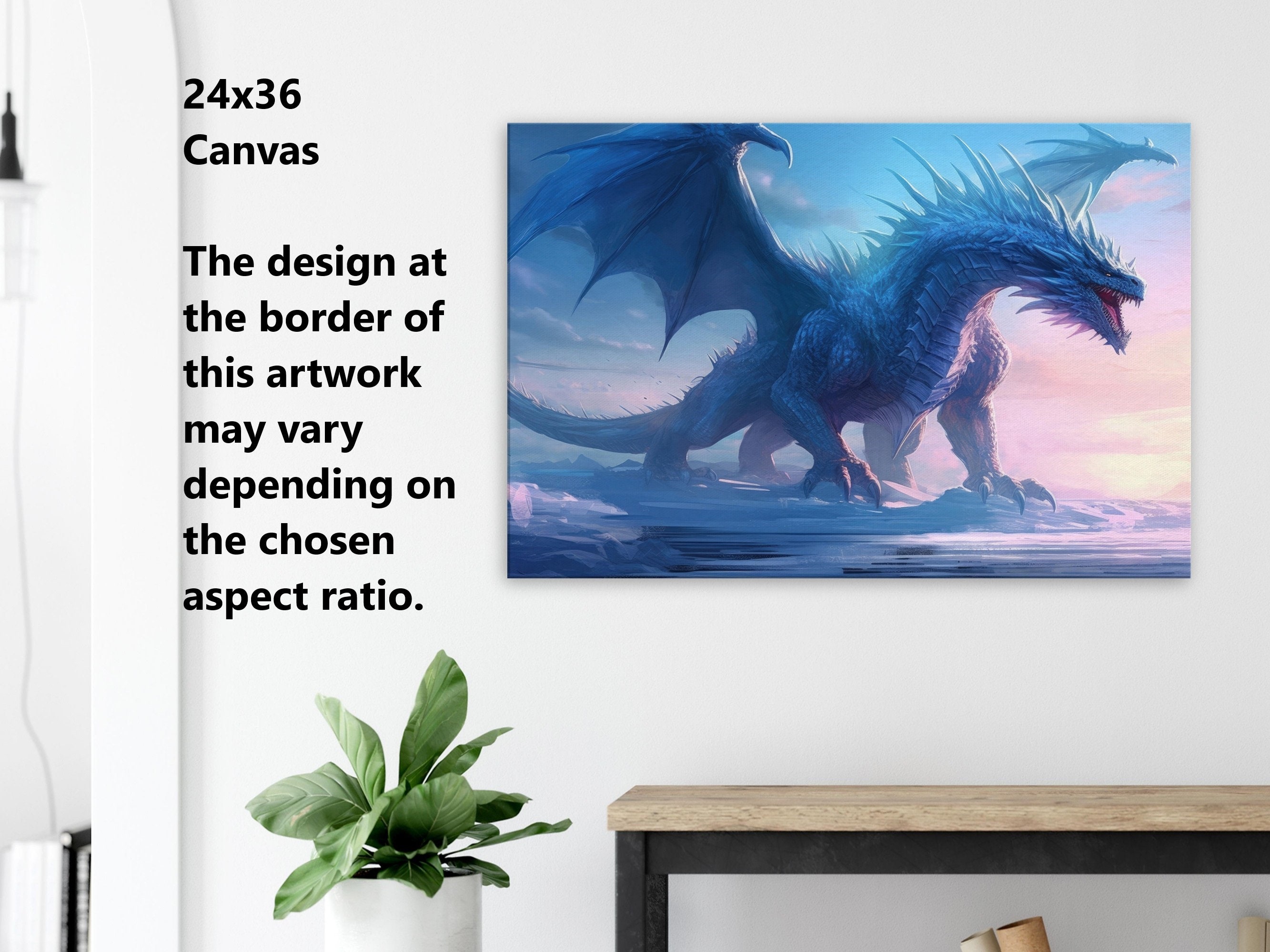 Blue Dragon Wall Art, Ice Dragon Poster, Fantasy Art Canvas Gift for ...