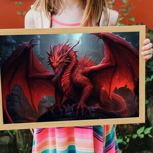 Red Dragon Digital Artwork - Majestic Red Dragon in Ruined Castle ...