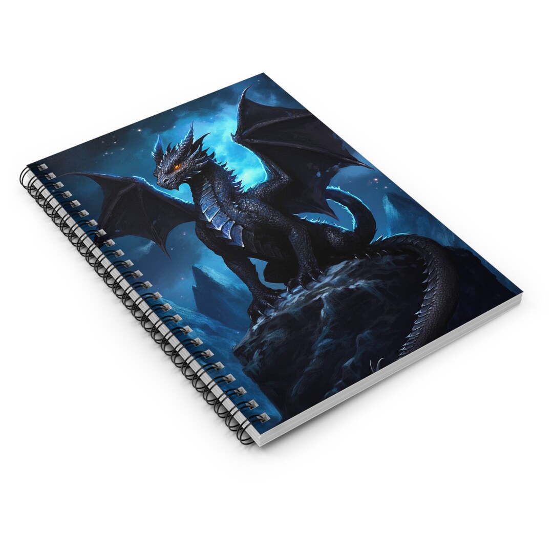 Spiral Notebook - Ruled Line - Black Dragon on a Mountain at Midnight ...