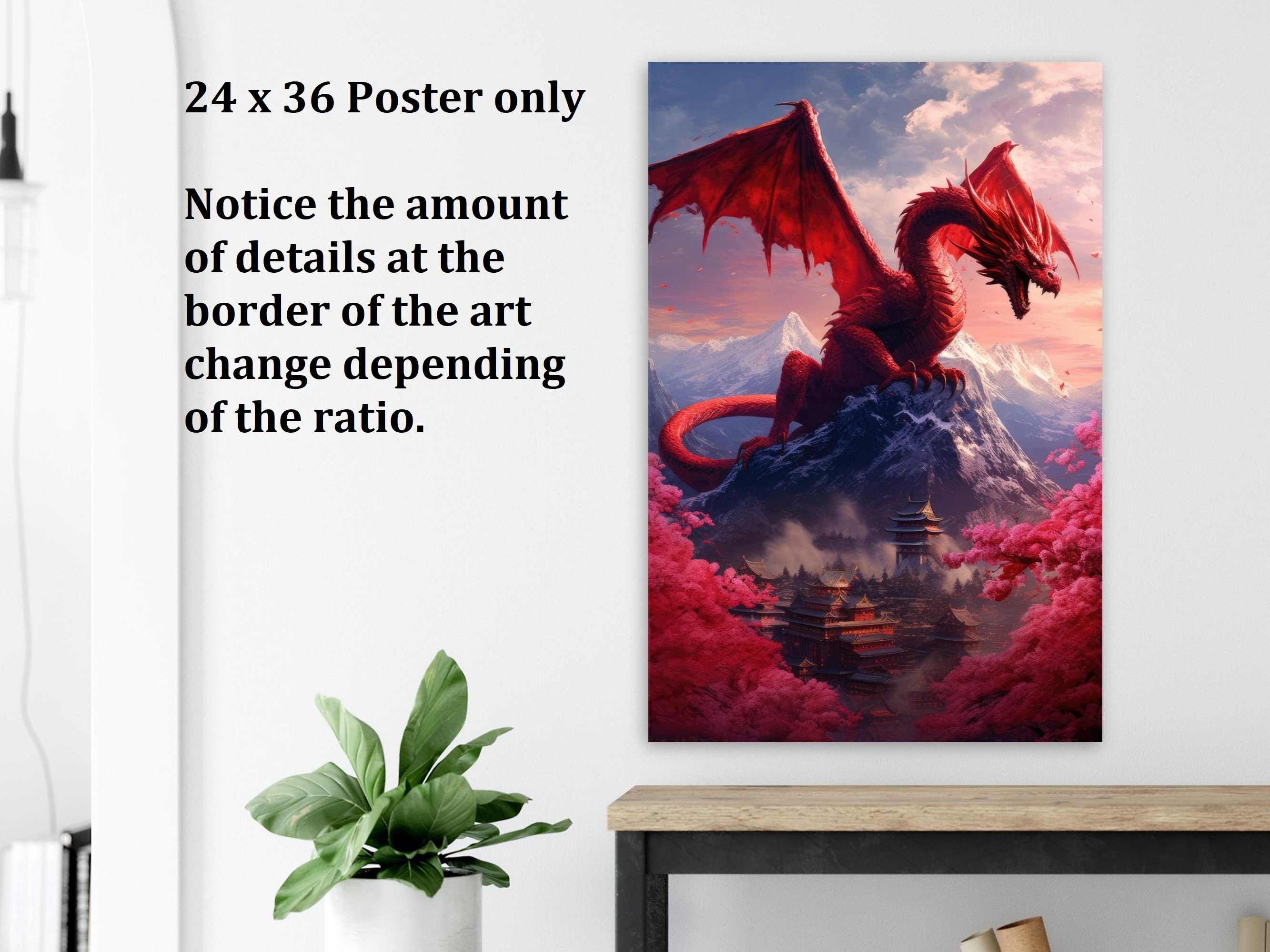 Chinese Dragon Wall Art, Red Dragon Poster, Fantasy Art Canvas Gift for ...
