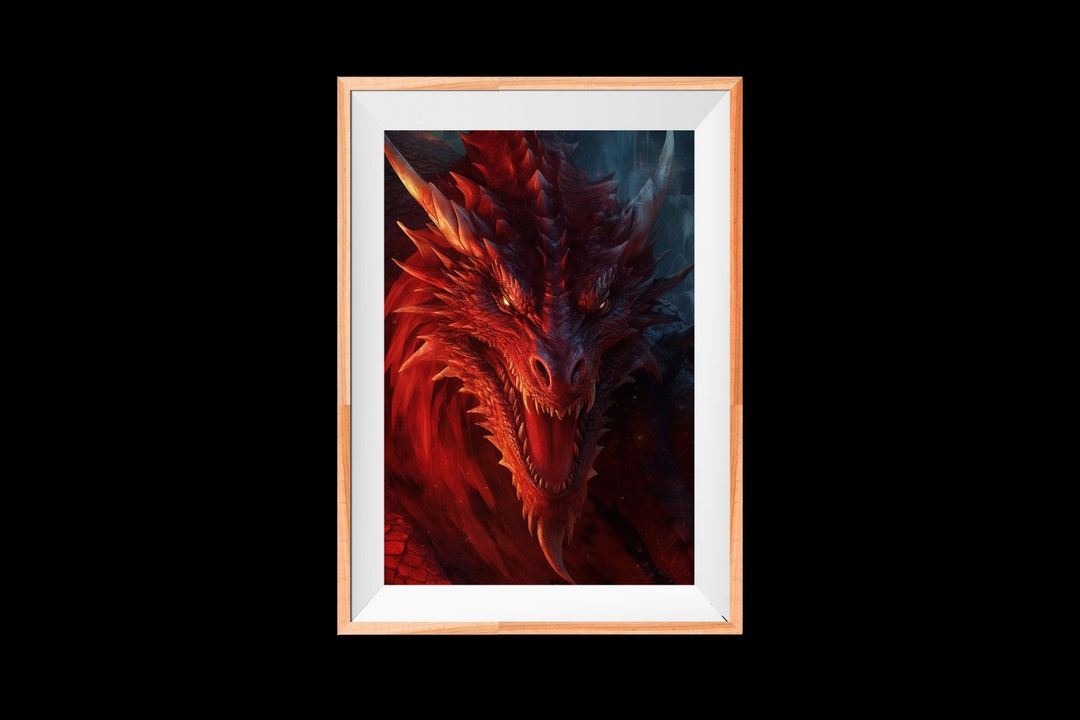 Red Dragon Digital Download Portrait - Dragon Art Printable Wall Decor ...