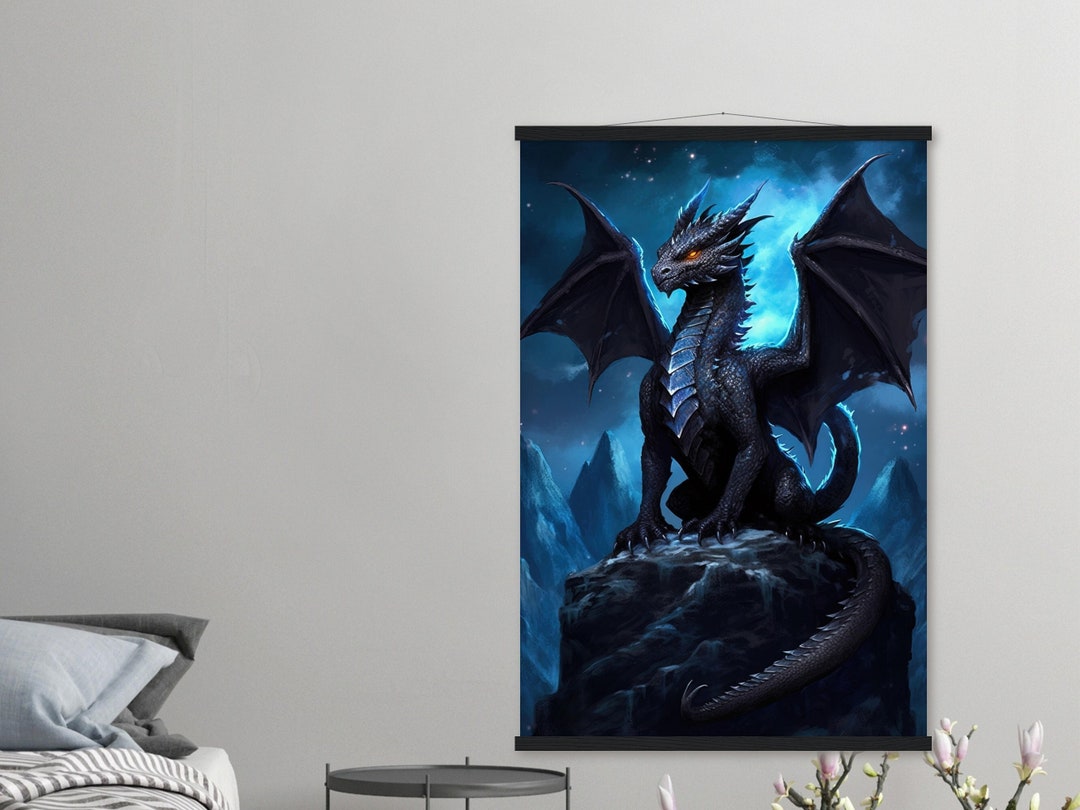 Black Dragon Wall Art, Black Dragon Poster, Fantasy Art Canvas Gift for ...
