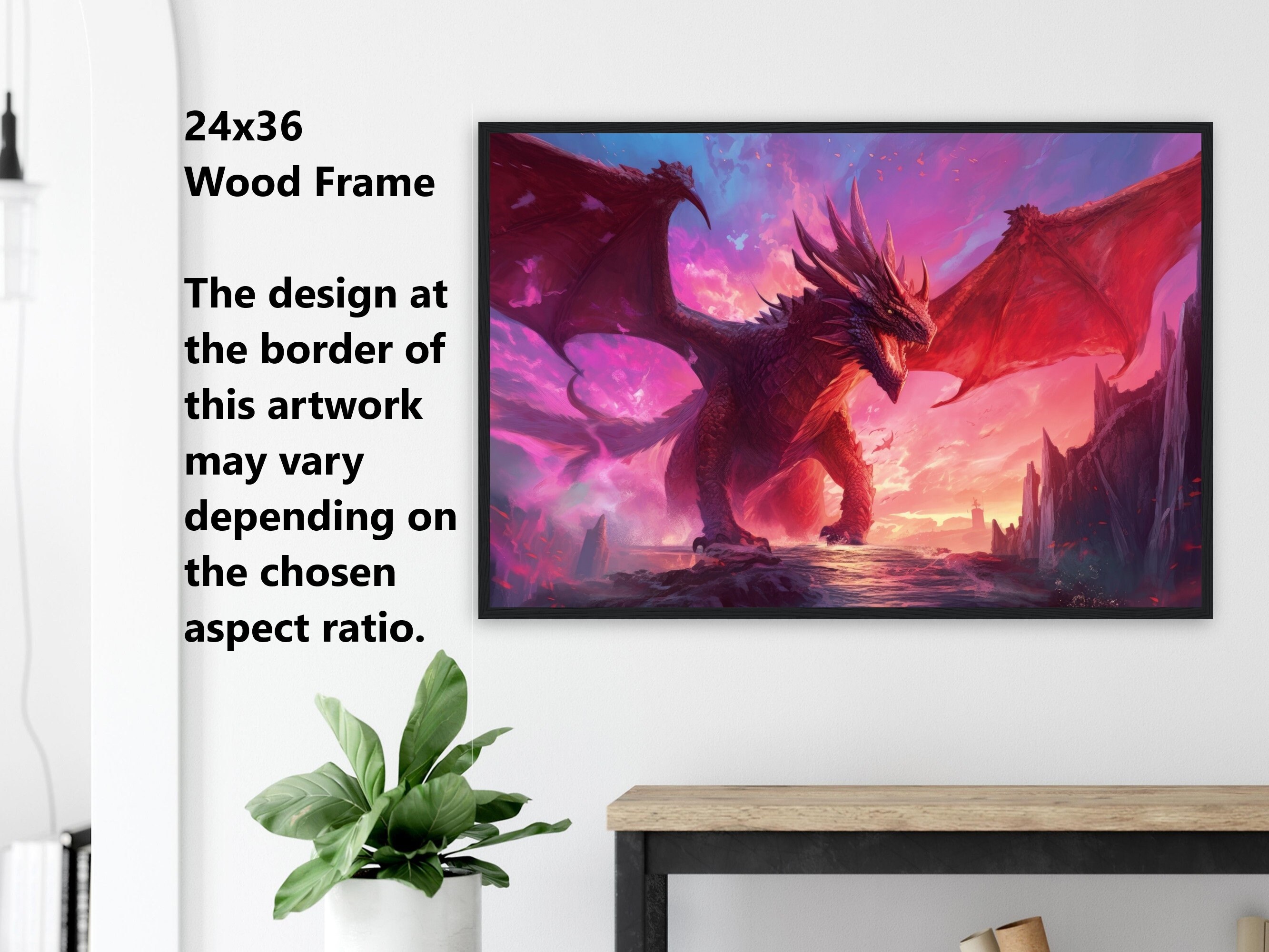 Red Dragon Wall Art Red Dragon Poster Fantasy Art Canvas Framed Art ...
