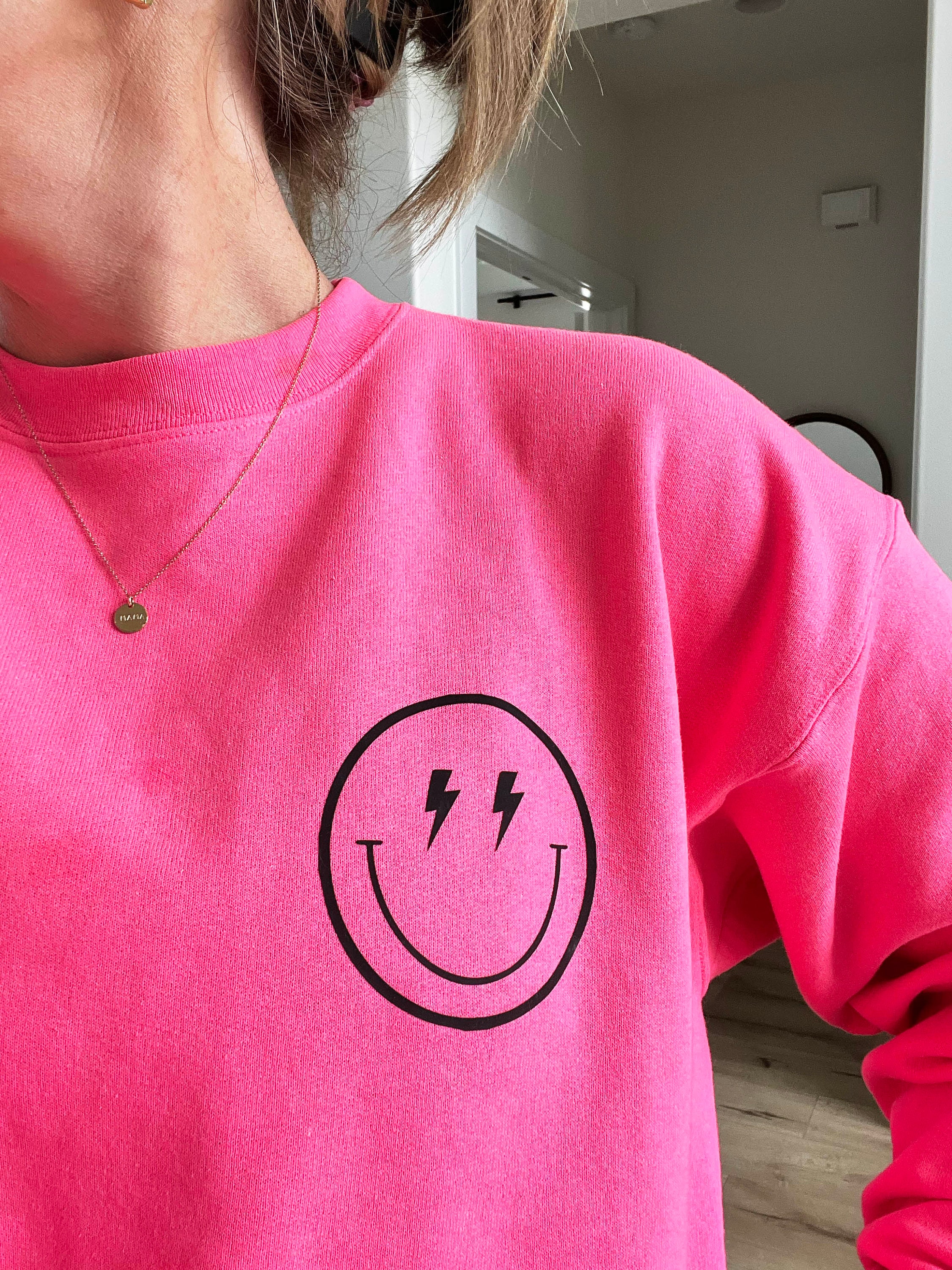 Neon Pink Smiley Sweatshirt, Lightning Smiley Sweatshirt - Etsy