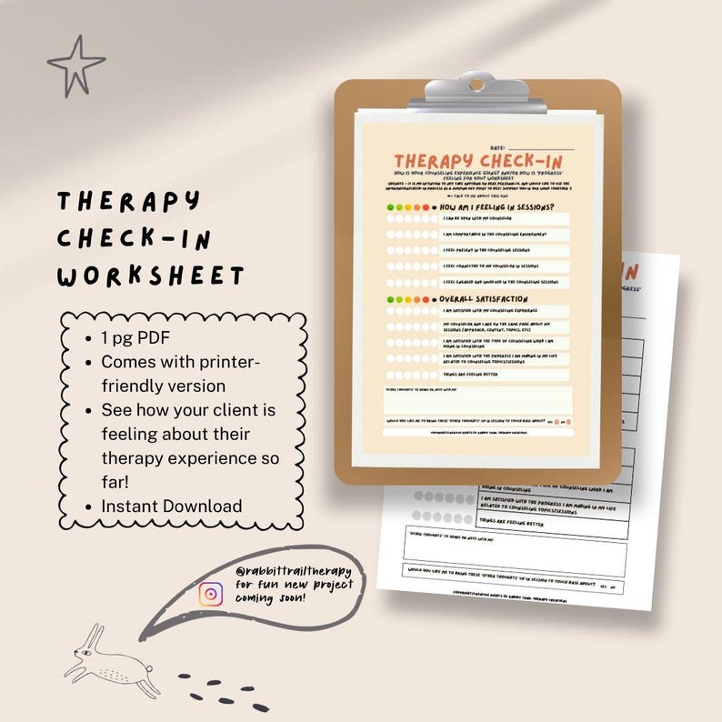 Therapy Client Check-in Worksheet | 1-page PDF + Printer-friendly ...
