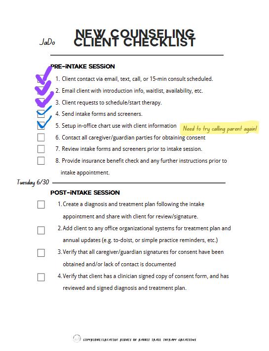 Counseling Client Checklist: Therapy Intake Forms (digital Download ...