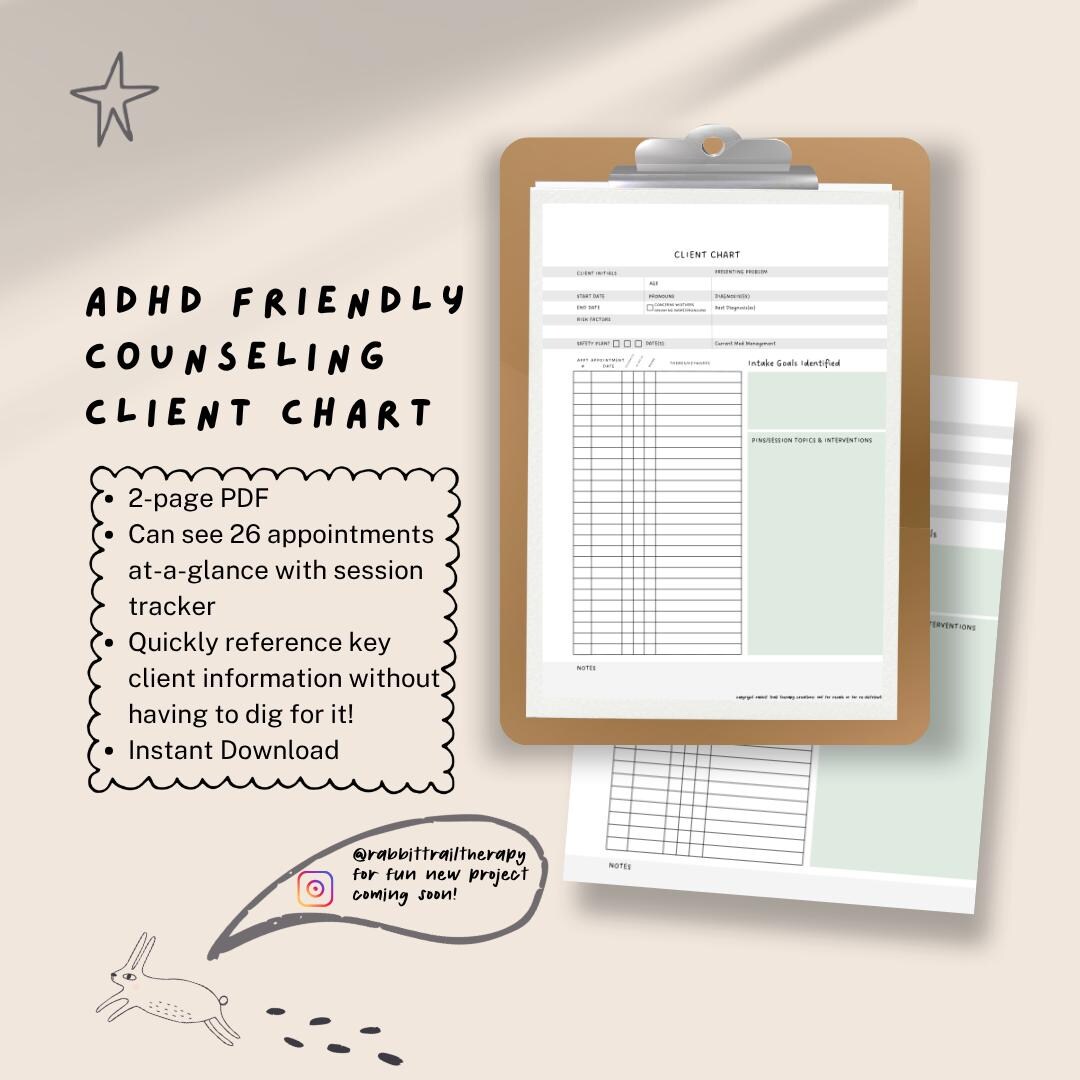 ADHD Friendly Counseling Client Chart (front and Back PDF) - Etsy