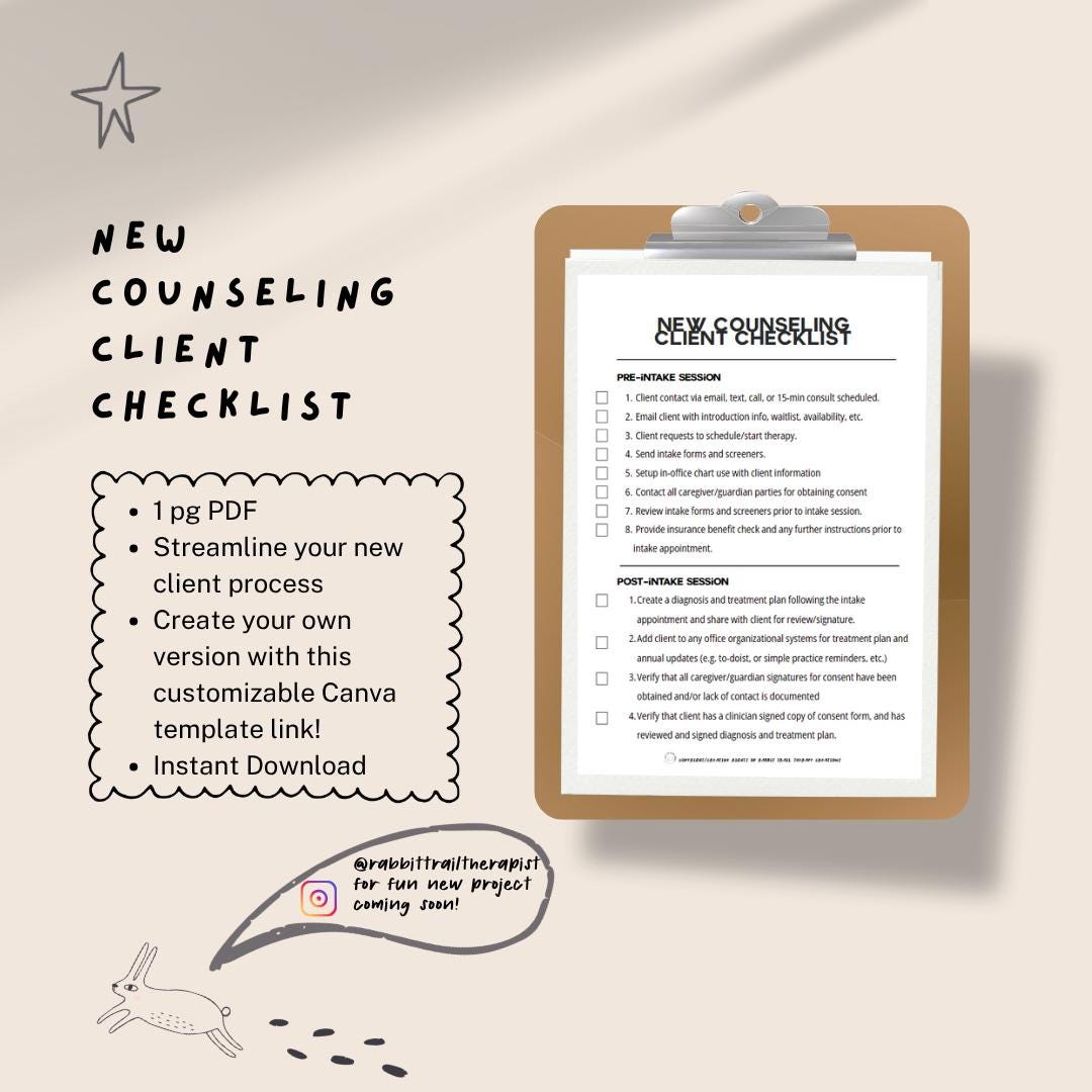 Counseling Client Checklist: Therapy Intake Forms (digital Download ...