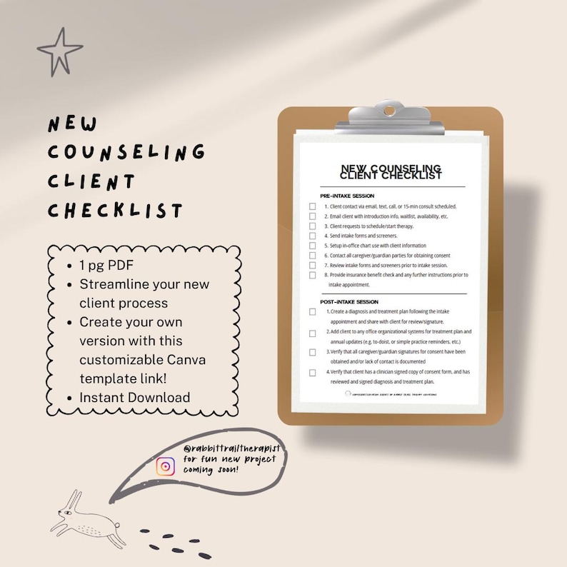 Counseling Client Checklist: Therapy Intake Forms (digital Download ...