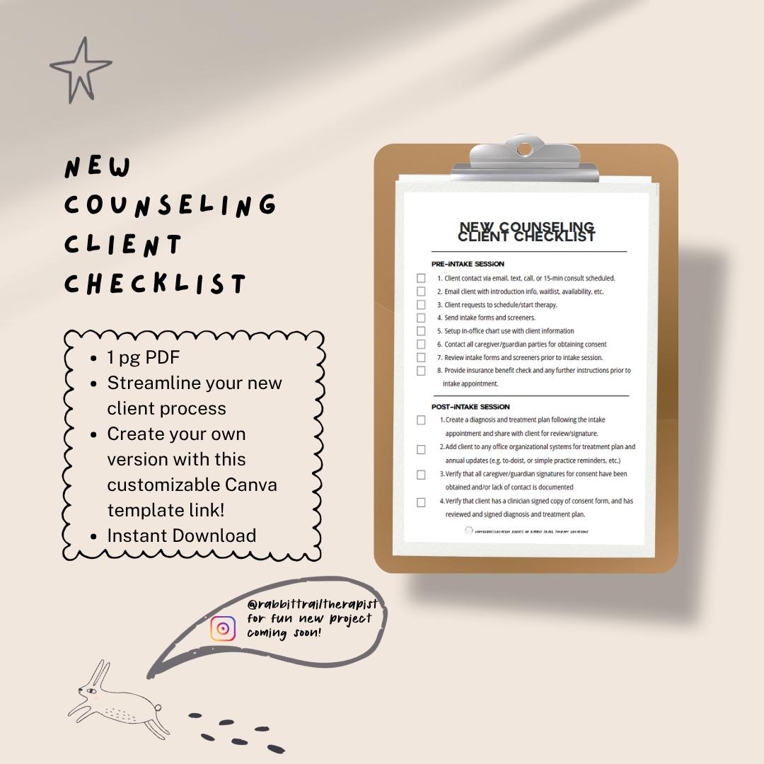 Counseling Client Checklist: Therapy Intake Forms (digital Download ...