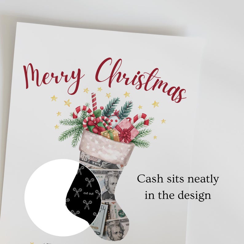 Printable Christmas Cash Gift – Stocking Cutout Money Poster – Minimal ...