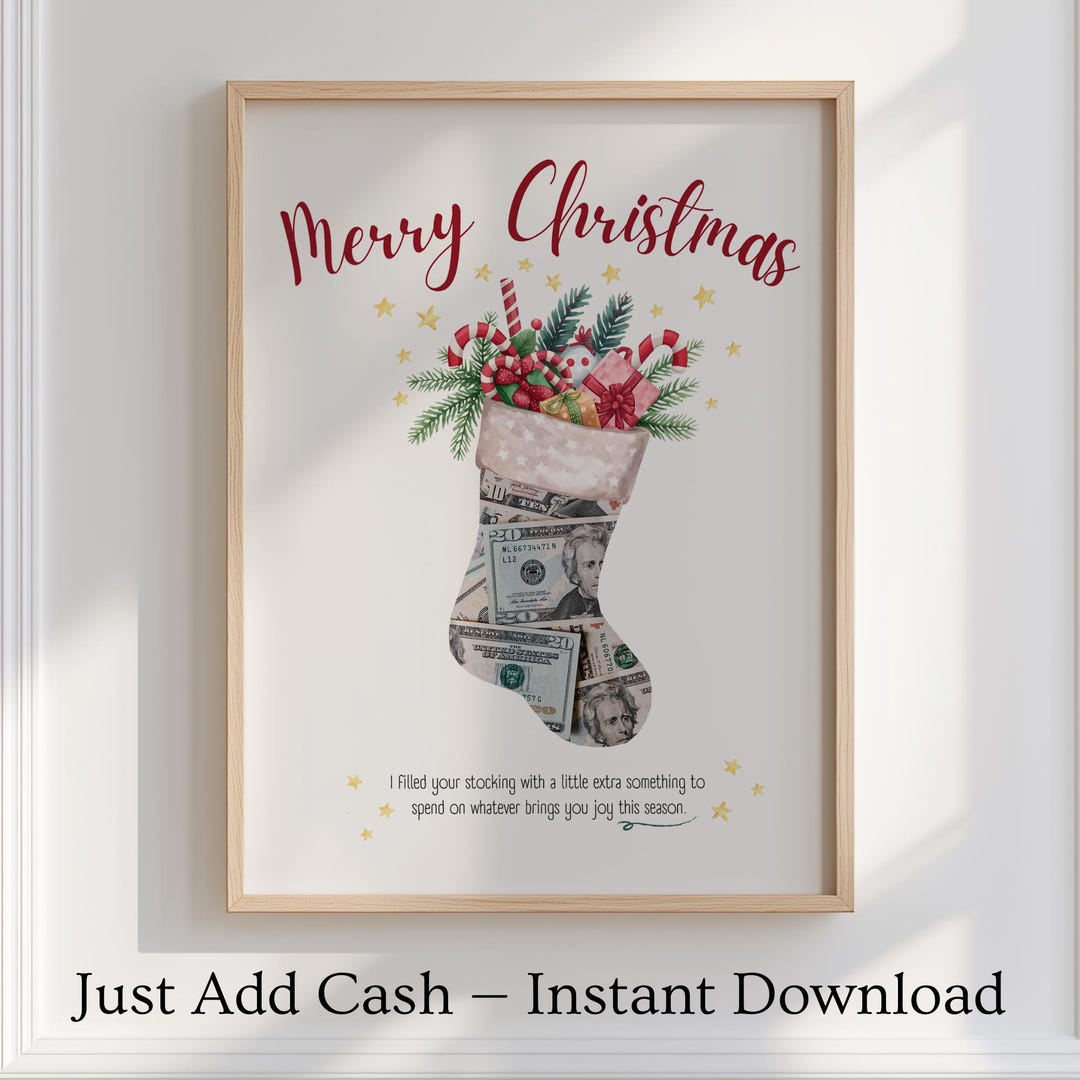 Printable Christmas Cash Gift – Stocking Cutout Money Poster – Minimal ...