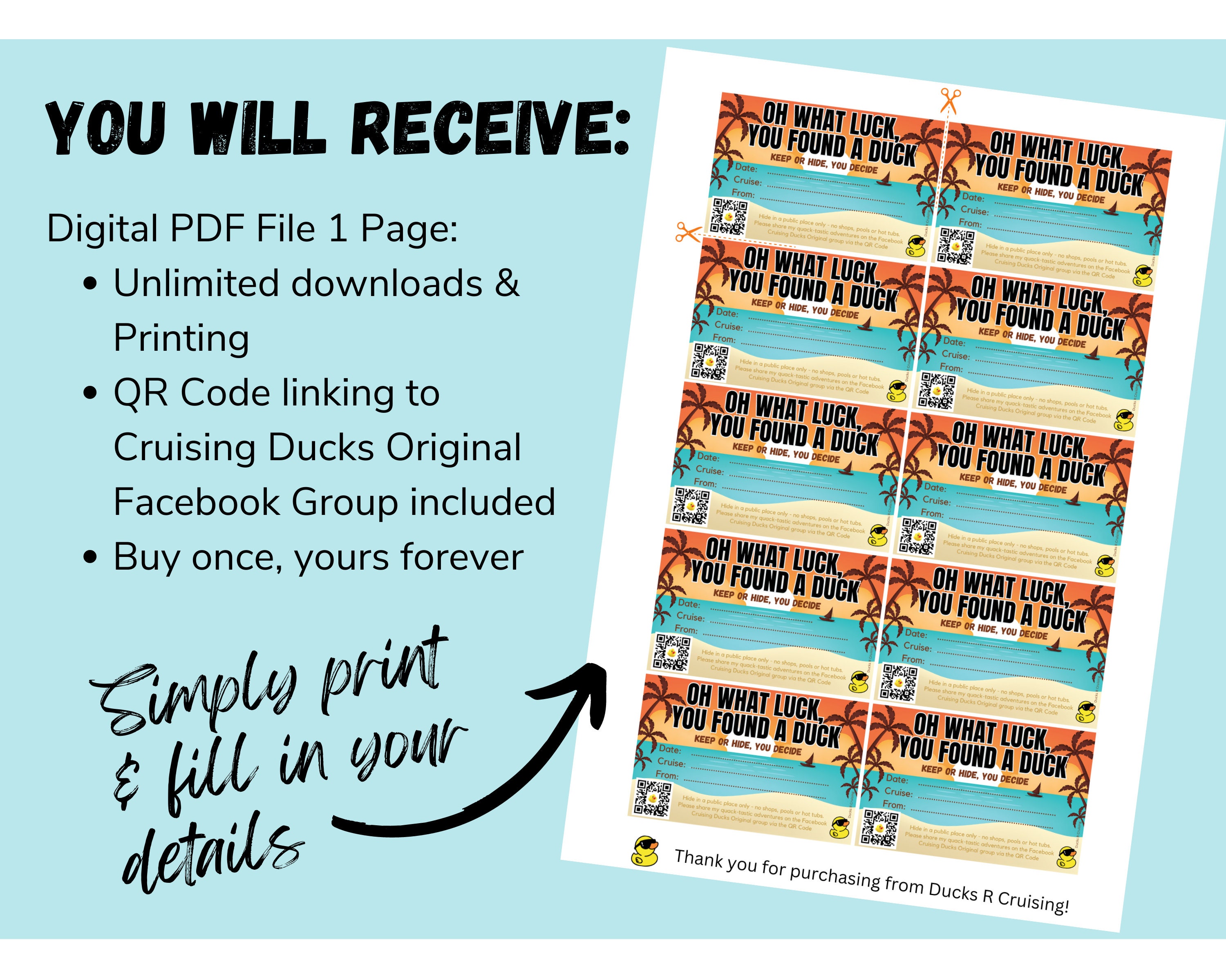 Cruise Duck Tag PDF | QR Code FB Cd Og | Cruising Duck Tags Printable ...