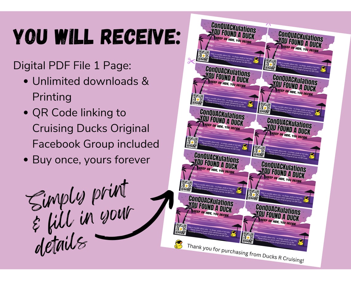 Cruise Duck Tag PDF | QR Code FB Cruising Ducks Og| Cruising Duck Tags ...