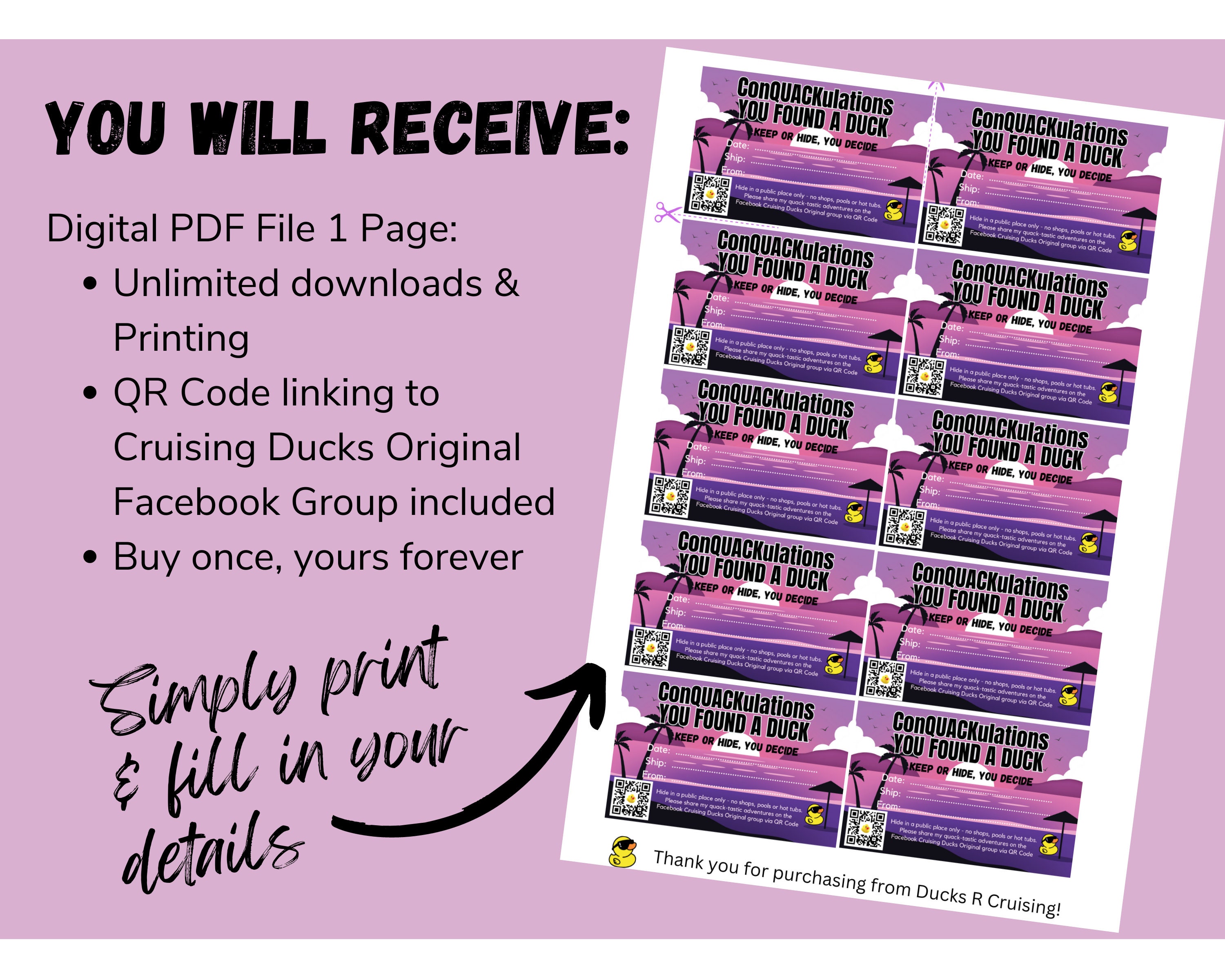 Cruise Duck Tag PDF | QR Code FB Cruising Ducks Og| Cruising Duck Tags ...