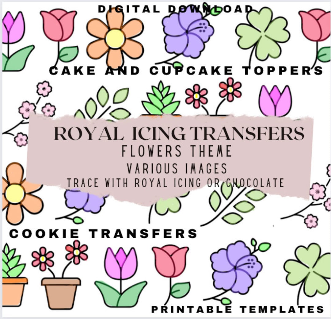 Royal Icing Transfer Templates, Royal Icing Templates, Flower Cupcake ...