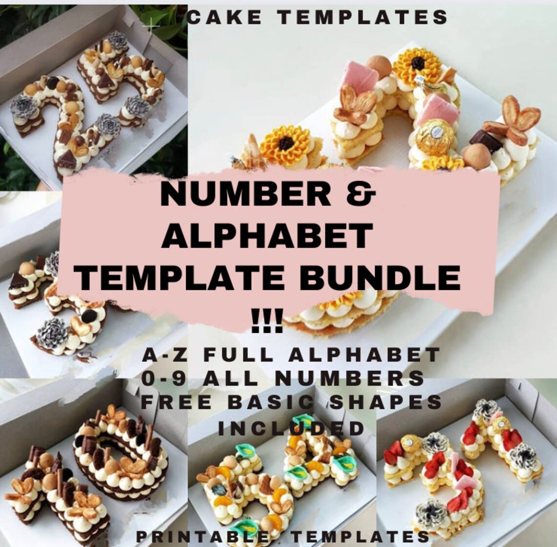 Number and Letter Cake Template Bundle, Digital Cake Template, Print ...