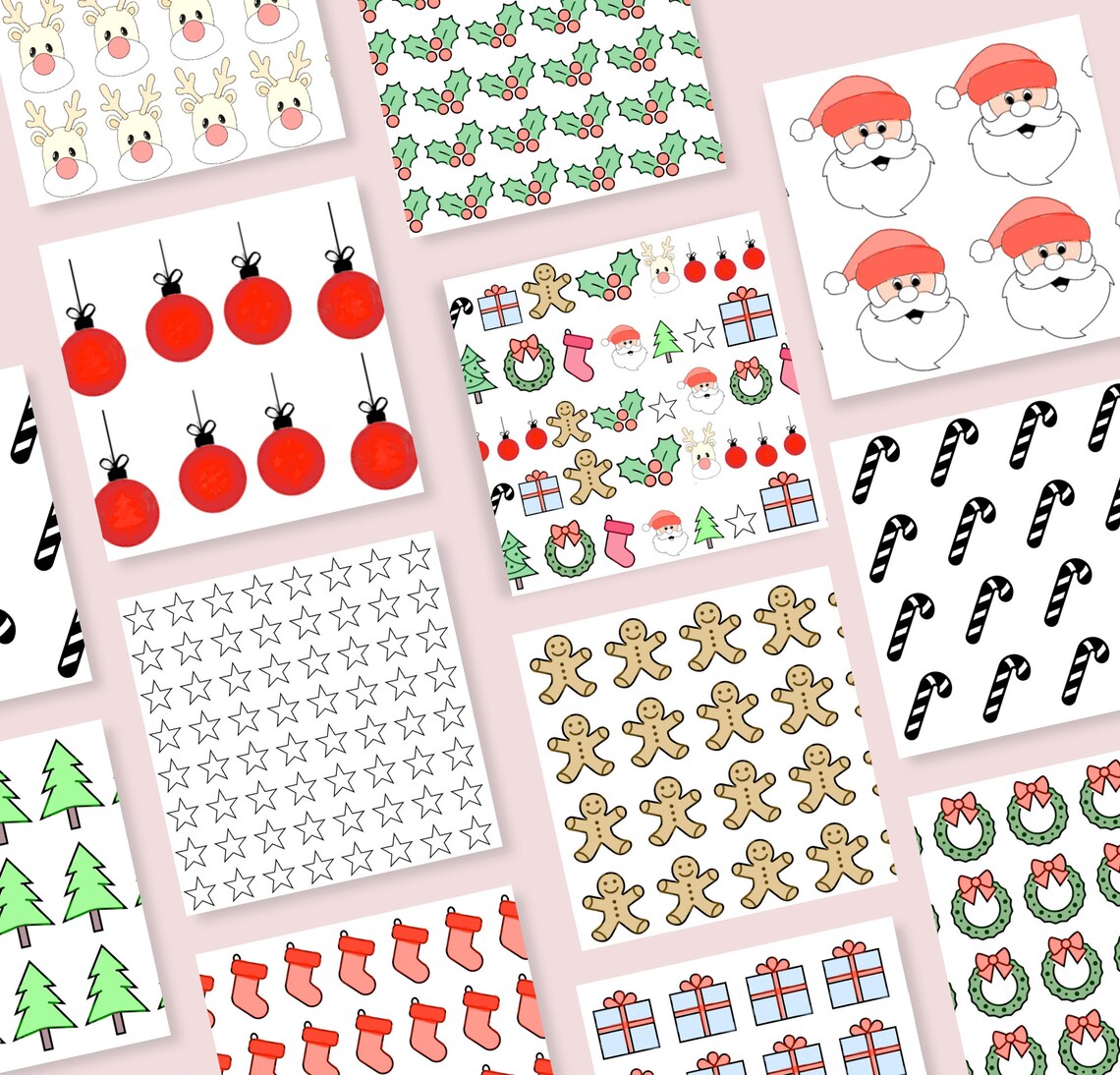 Christmas Cookie Transfers, Cookie Template, Cupcake Topper, Digital ...