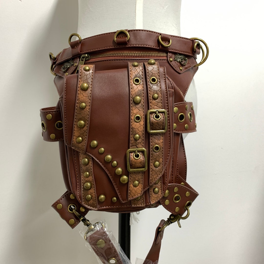 Rock Steampunk Leather Fanny Pack, Leather Belt Bag, Neutral Sling Bag ...