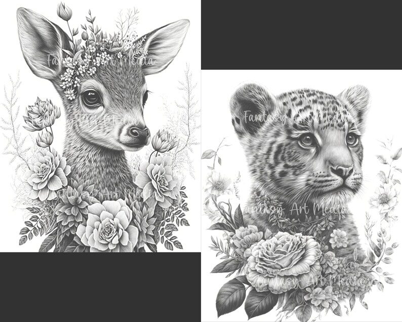 30 Baby Animals on White Grayscale Coloring Pages - Etsy