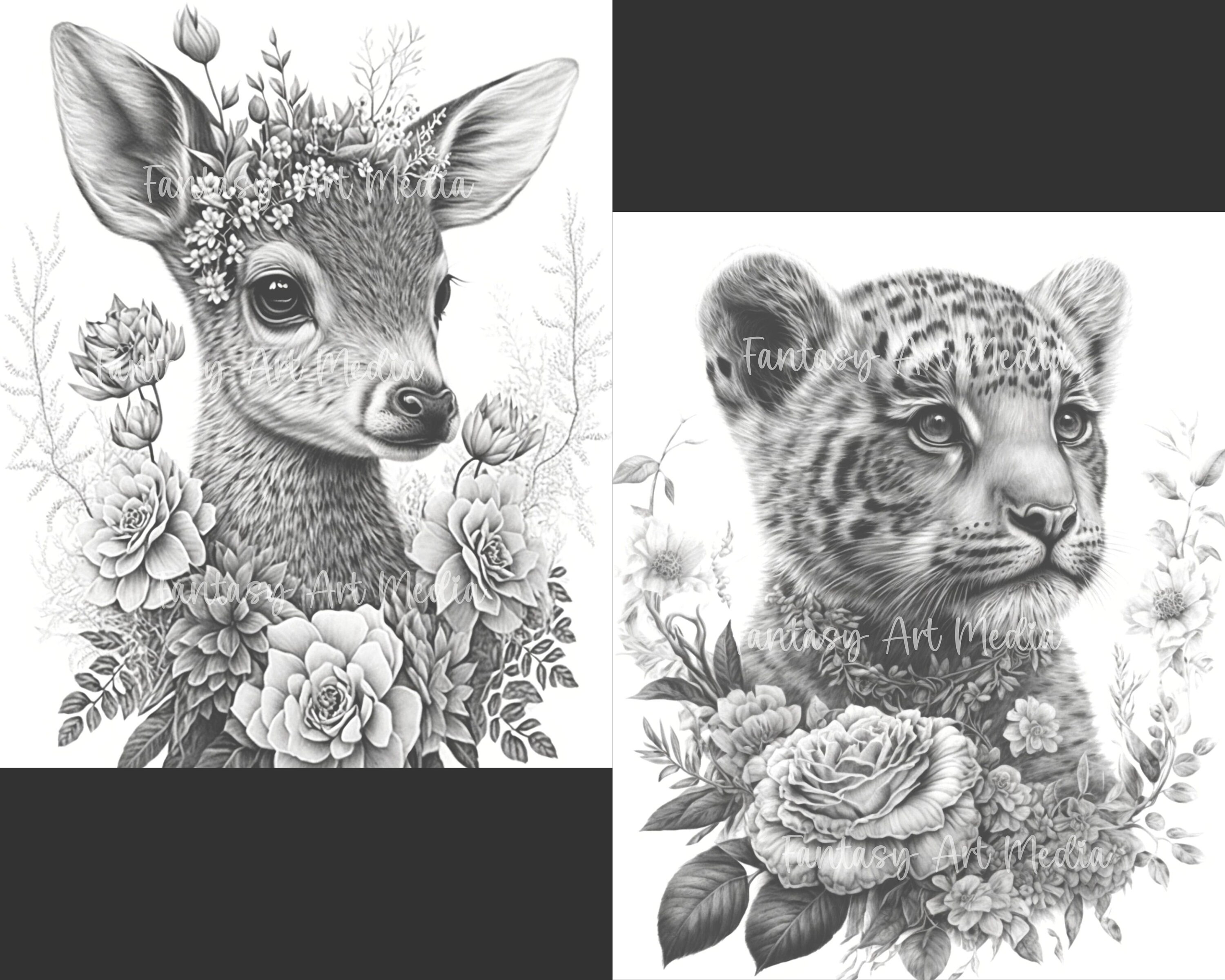 30 Baby Animals (on White) Grayscale Coloring Pages | Printable Adult ...