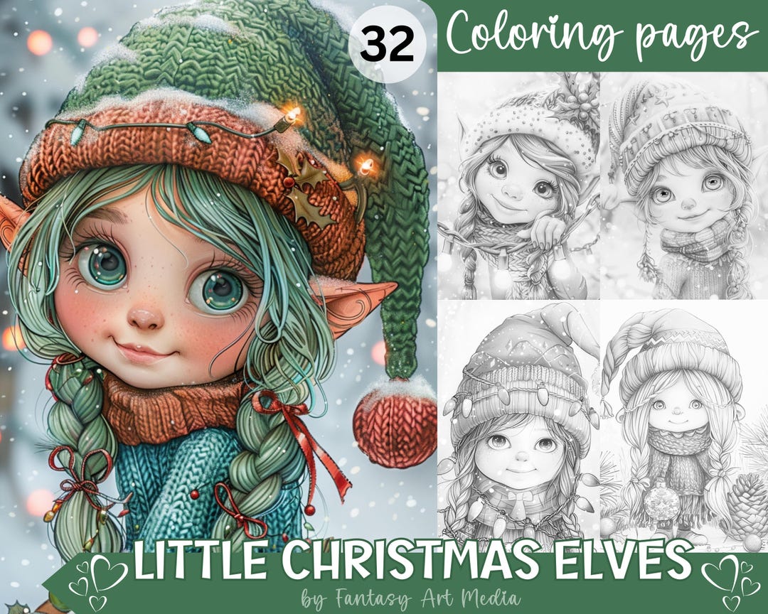 Little Christmas Elves Coloring Pages, Adult Fantasy Xmas Winter Gnomes ...