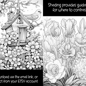 Spring Flowers Coloring Pages | Adult Grayscale Seasonal Floral ...