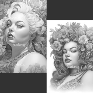 Full Figured Beauties 30 Grayscale Plus Sized Women Coloring Book Pages ...