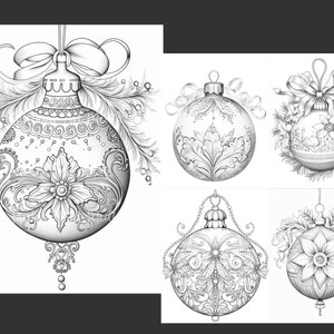 Christmas Baubles Coloring Pages: 60 Grayscale Designs (printable PDF ...