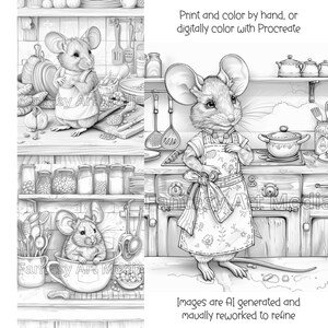 Mice in the Kitchen Grayscale Coloring Pages, Adults & Children ...