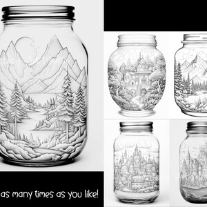 Fantasy Jar Scenes Coloring Pages | Printable Adult Magical Fairytale ...