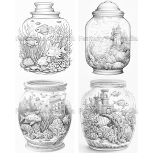 Fishtank Fantasy Jars Coloring Pages, Printable Adult Tropical ...