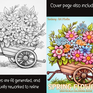 Spring Flowers Coloring Pages | Adult Grayscale Seasonal Floral ...