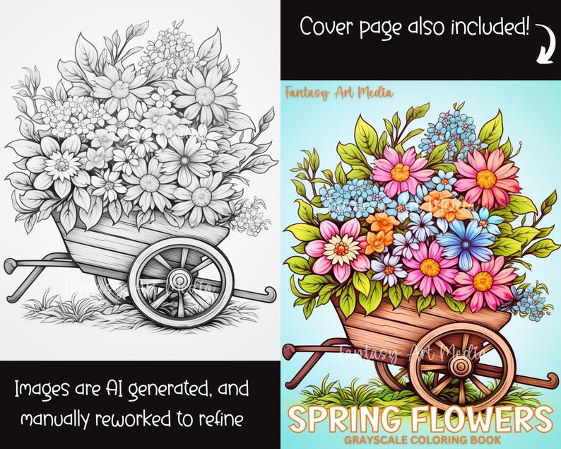 Spring Flowers Coloring Pages | Adult Grayscale Seasonal Floral ...