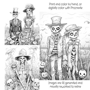 Skeleton Scarecrows Spooky Halloween Grayscale Coloring Pages ...